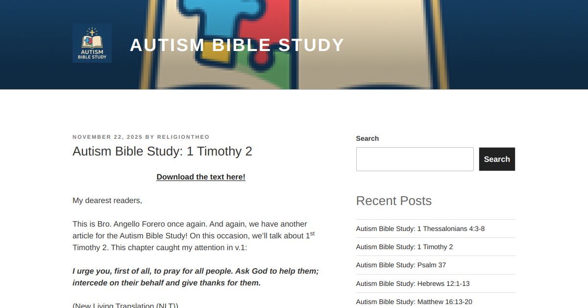 Autism Bible Study: 1 Timothy 2 – Autism Bible Study
